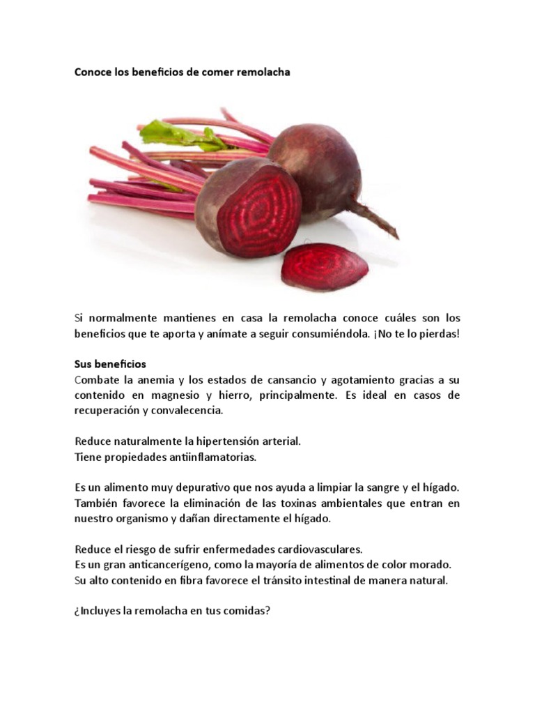 Conoce Los Beneficios de Comer Remolacha | PDF