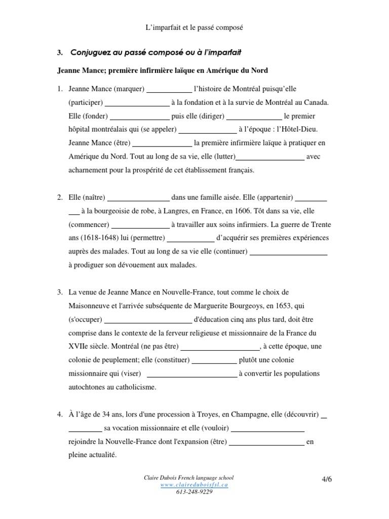 Limparfait Versus Passe Compose 4 5 PDF | PDF | Montréal | Nouvelle France
