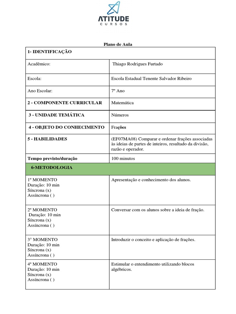 Modelo Plano de Aula PDF | PDF