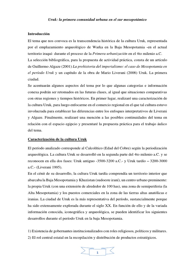 Uruk Urbanización y Complejidad Social en Mesopotamia PDF | PDF