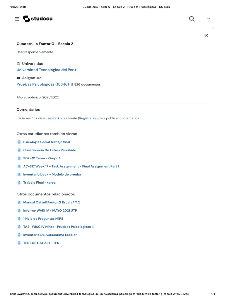 Cuadernillo Factor G Escala 2 UTP | PDF