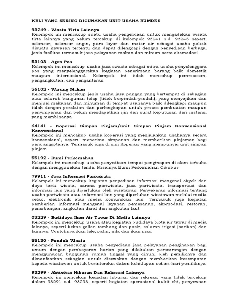 Contoh Kbli Yang Sesuai Untuk Bumdesa | PDF