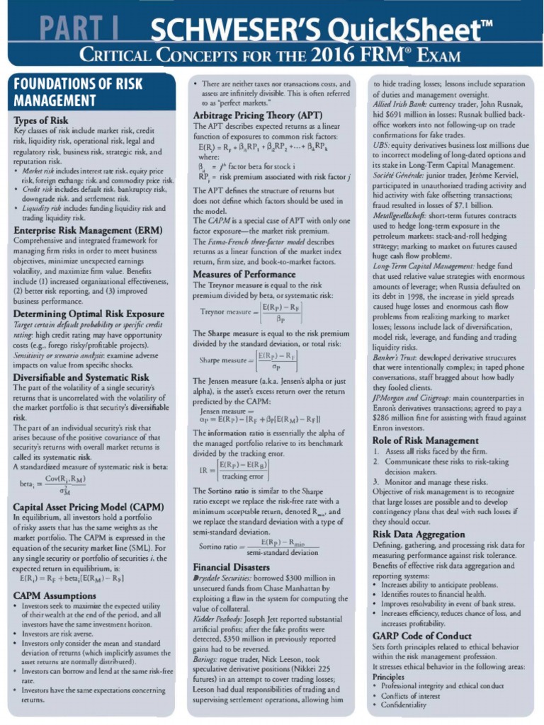 FRM Part 1 Quicksheet | PDF