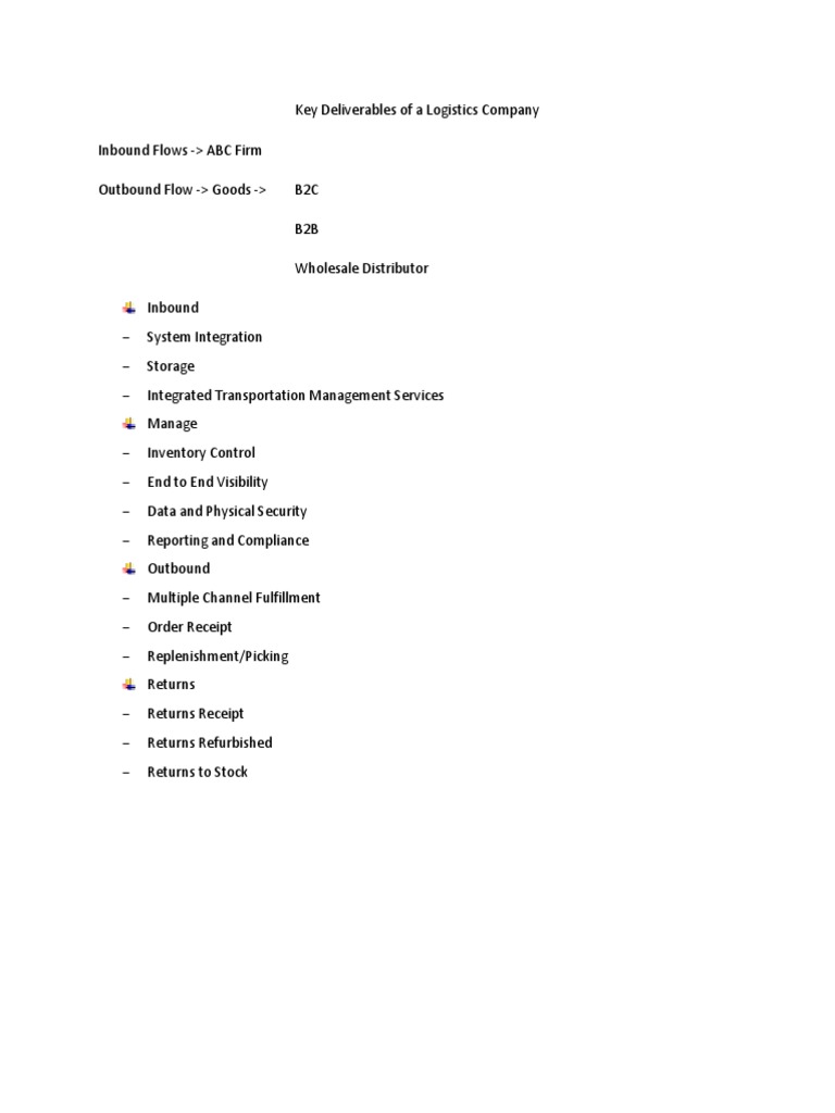 Key Deliverables of A Logistics Company Words | PDF