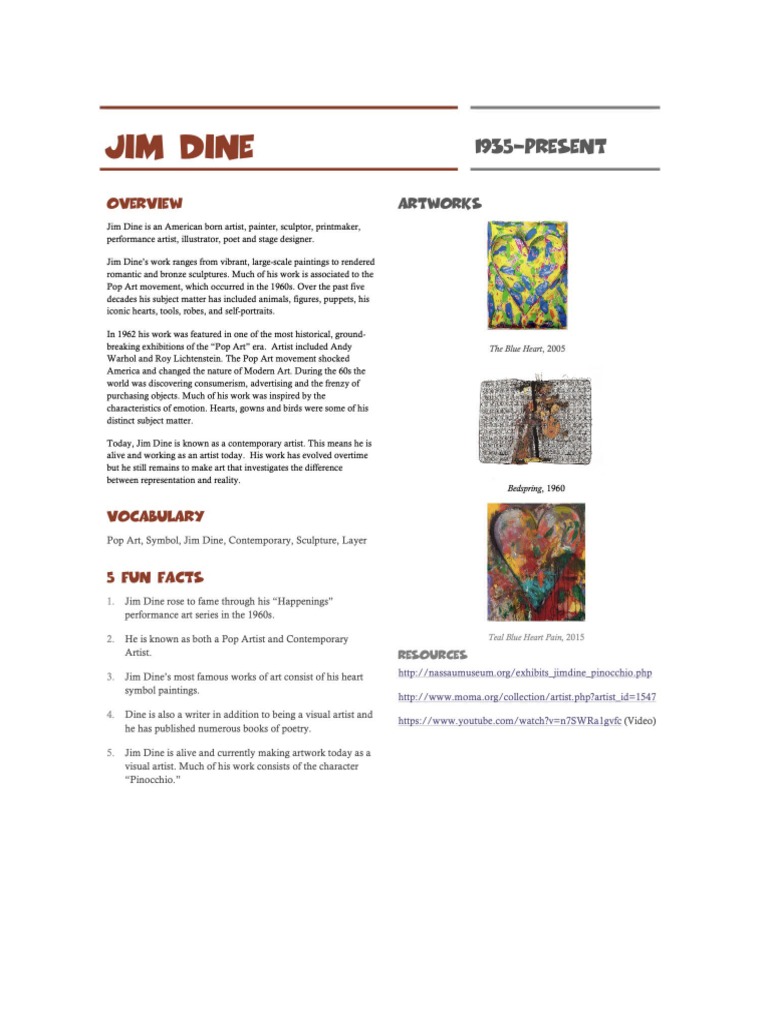 Jim Dine Worksheet | PDF Jim Dine Worksheet | PDF
