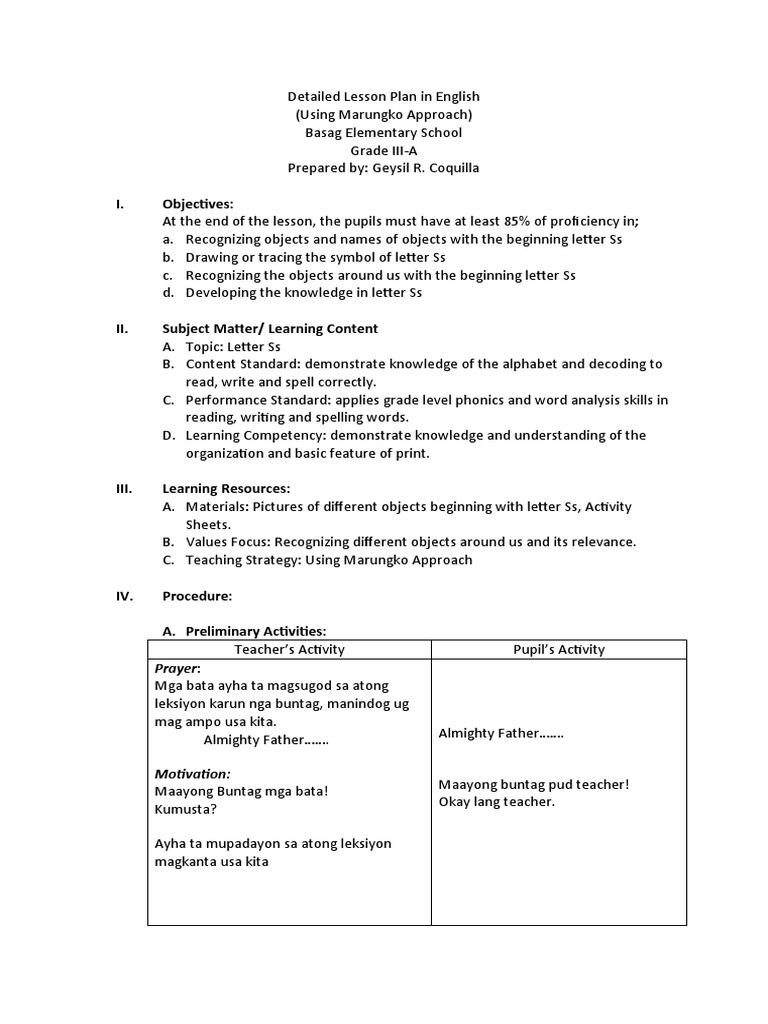 Marungko Approach: Letter Mm Lesson Plan | PDF