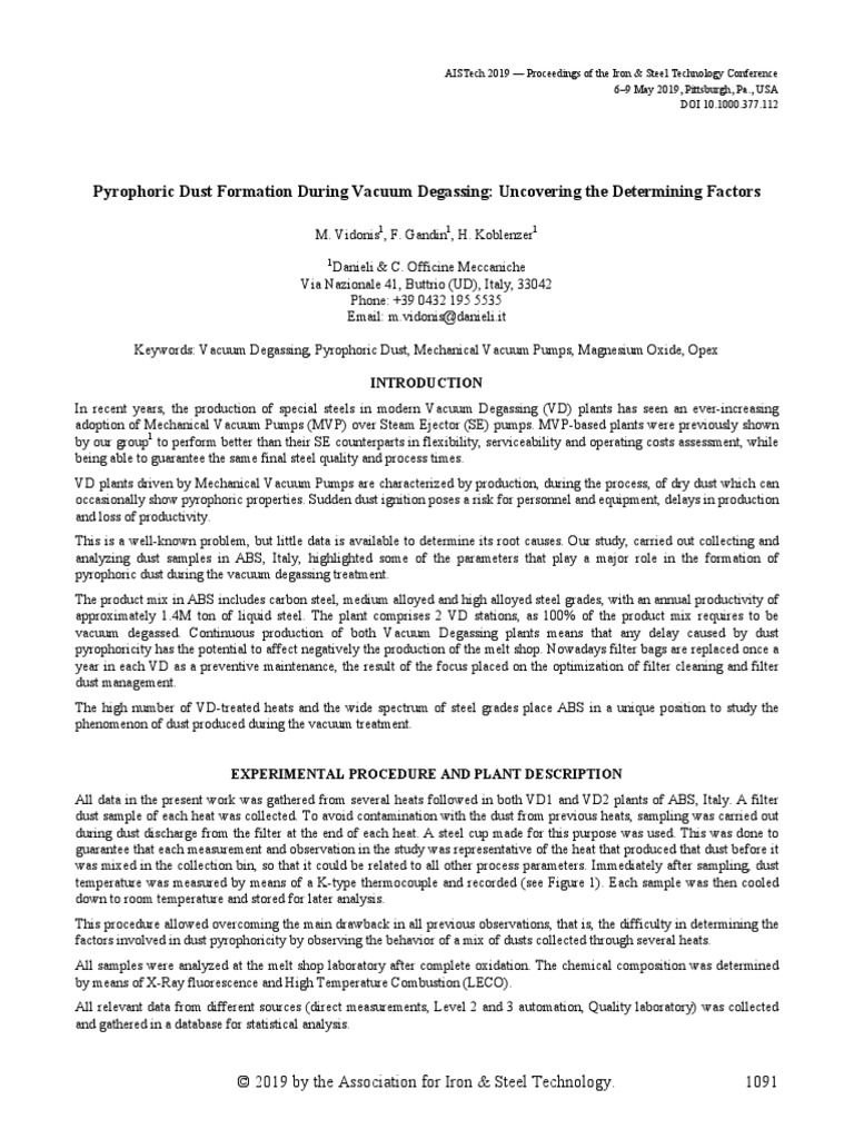 Pyrophoric Dust Formation During Vacuum Degassing: Uncovering The ...