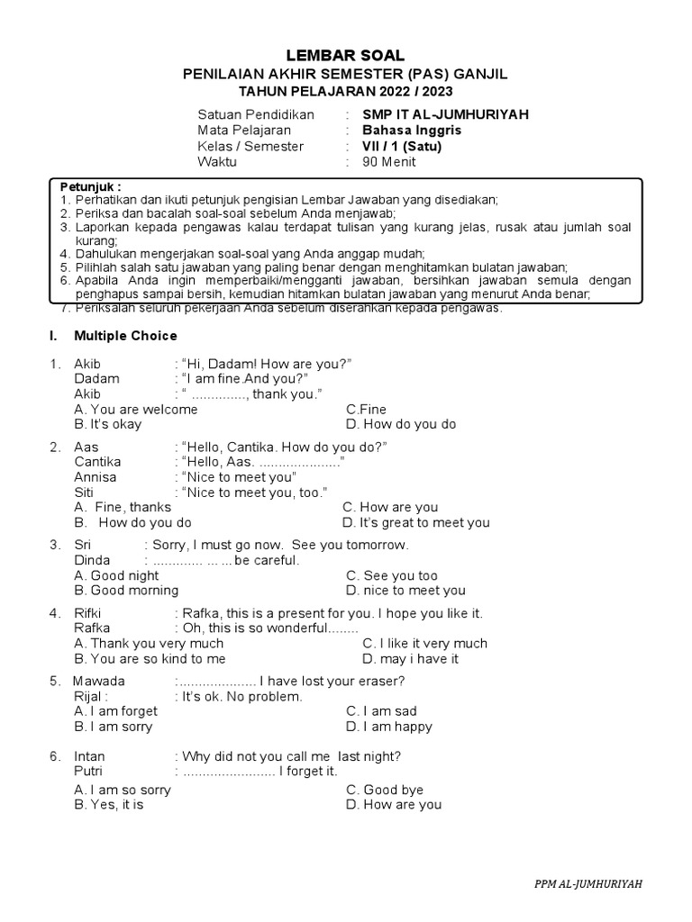 Soal Pas Ggris Kelas 7 Pdf