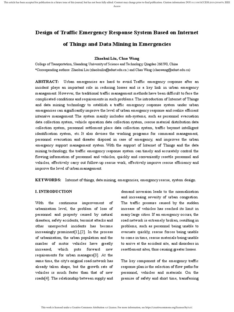 Design of Traffic Emergency Response System Based PDF | PDF