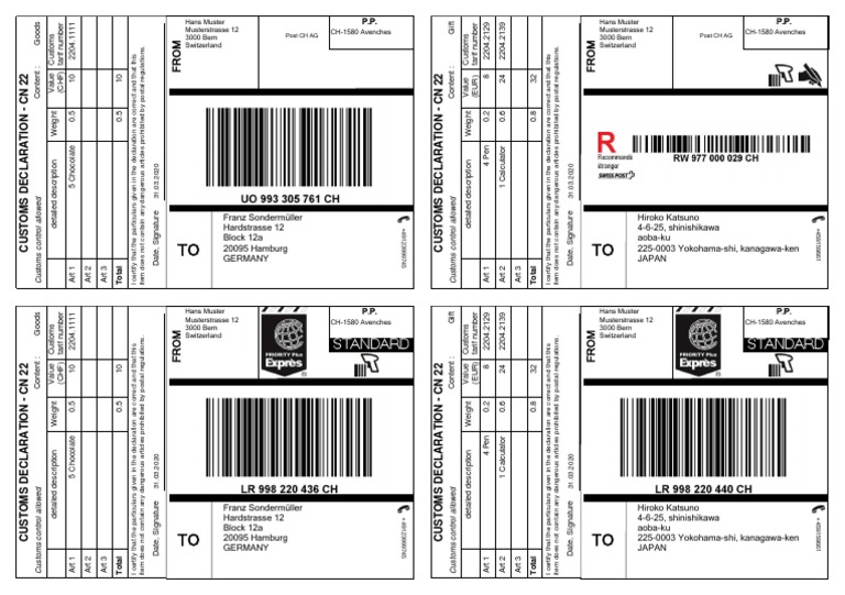 Customs Declaration CN 22 Examples | PDF