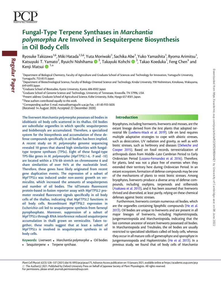 Fungal-Type Terpene Synthases in Marchantia polymorpha Are Involved in Sesquiterpene ...