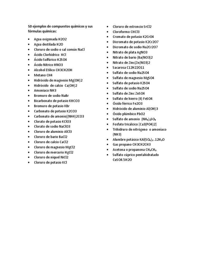 Compuestos Químicos y Sus Fórmulas Químicas PDF | PDF