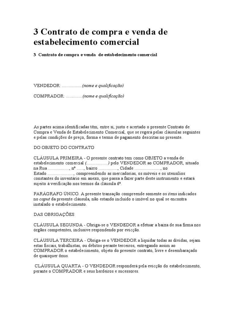 3 Contrato de Compra e Venda de Estabelecimento Comercial | PDF