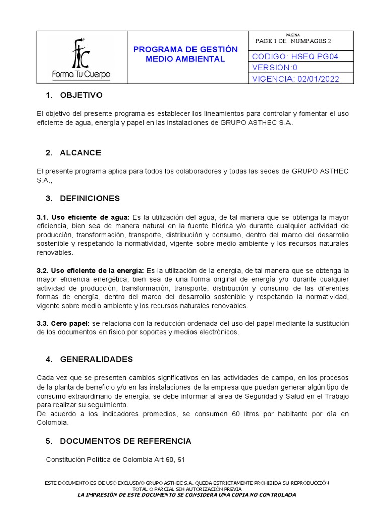 Hseq PG04 Programa de Gestión Medio Ambiental | PDF