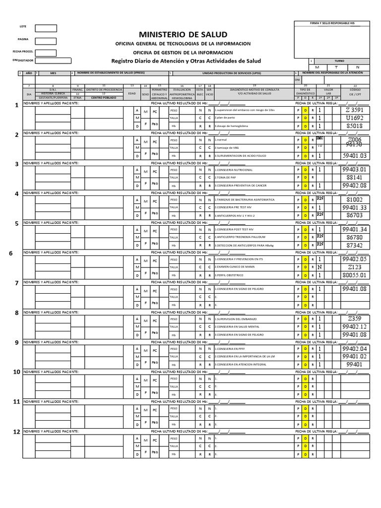Ministerio de Salud: Registro Diario de Atención y Otras Actividades de ...