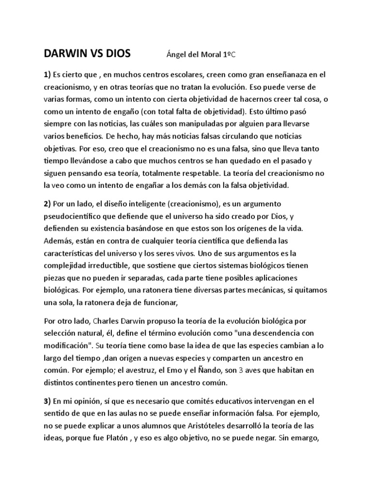 Darwin VS Dios Ángel, Pasado A Limpio | PDF | Creacionismo | Evolución