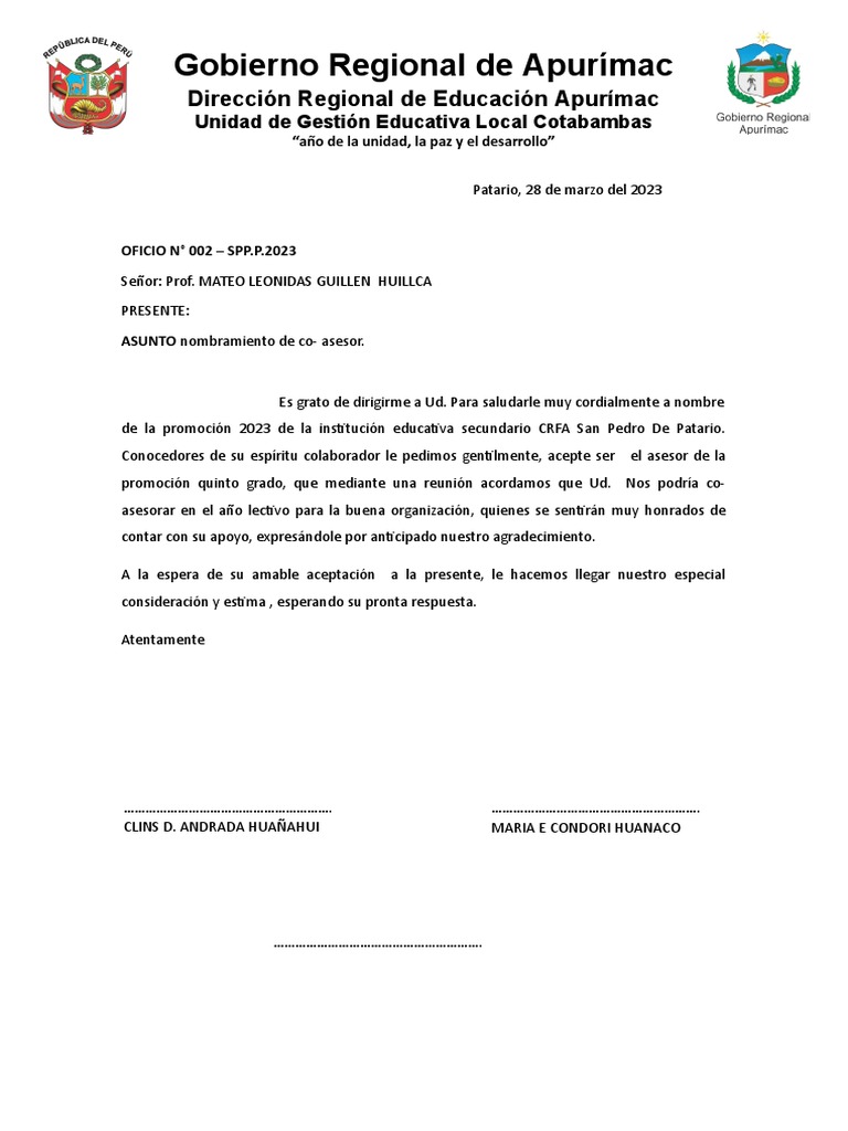 Oficio de La Promocion | PDF