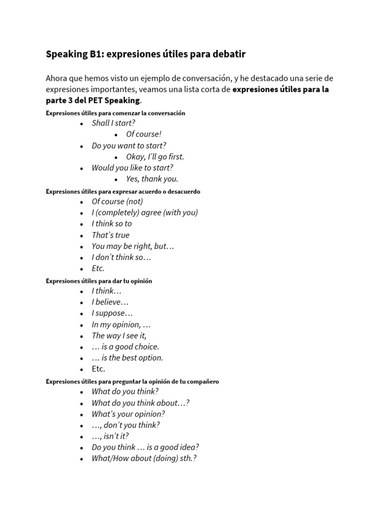 Speaking B1 Expresions For Arguments | PDF