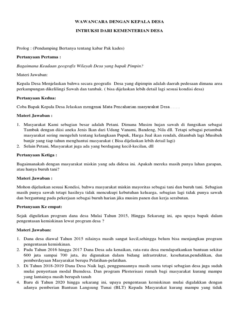 Wawancara Dengan Kepala Desa PDF | PDF
