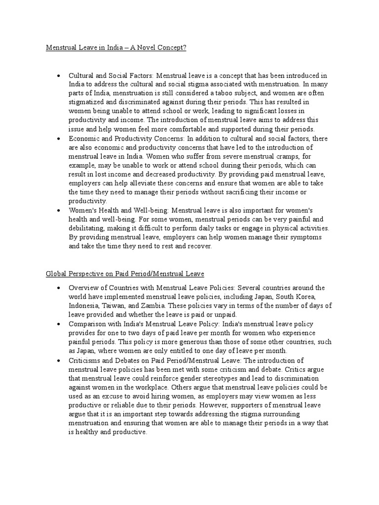 Menstrual Leave Policy in India Explained | PDF | Menstruation | Social ...