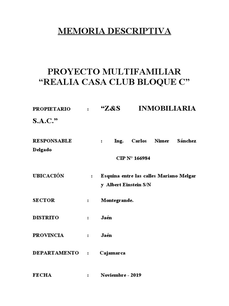 Proyecto Multifamiliar Realia Jaén | PDF
