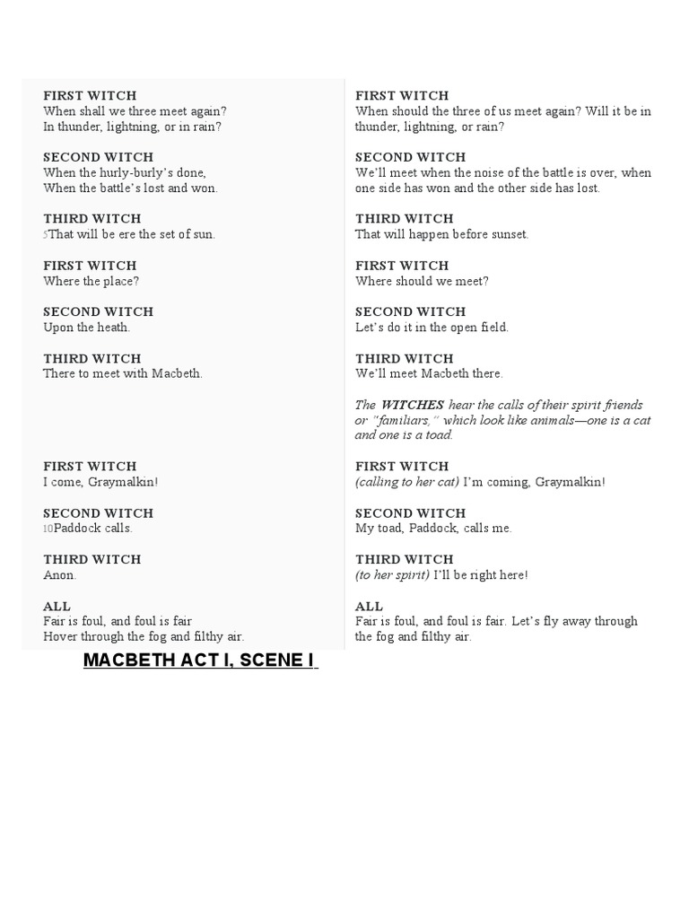 Macbeth Act I, Scene I | PDF