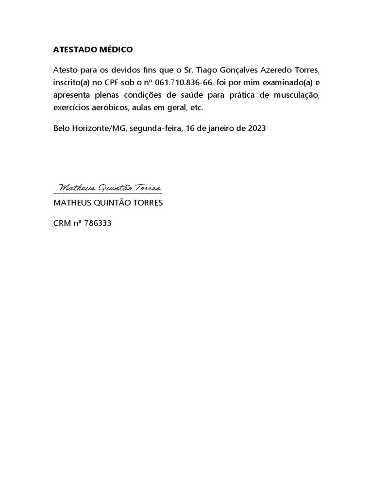 Atestado Médico para Atividades Físicas | PDF