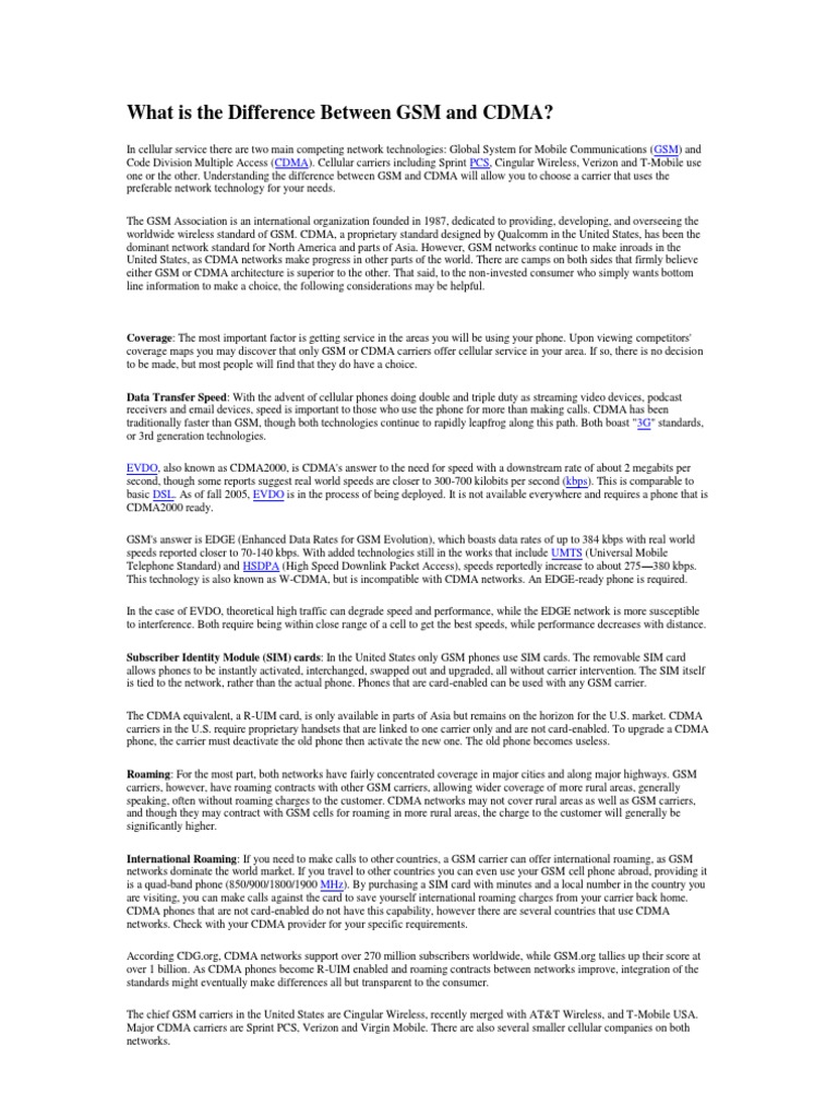 GSM Vs CDMA | PDF