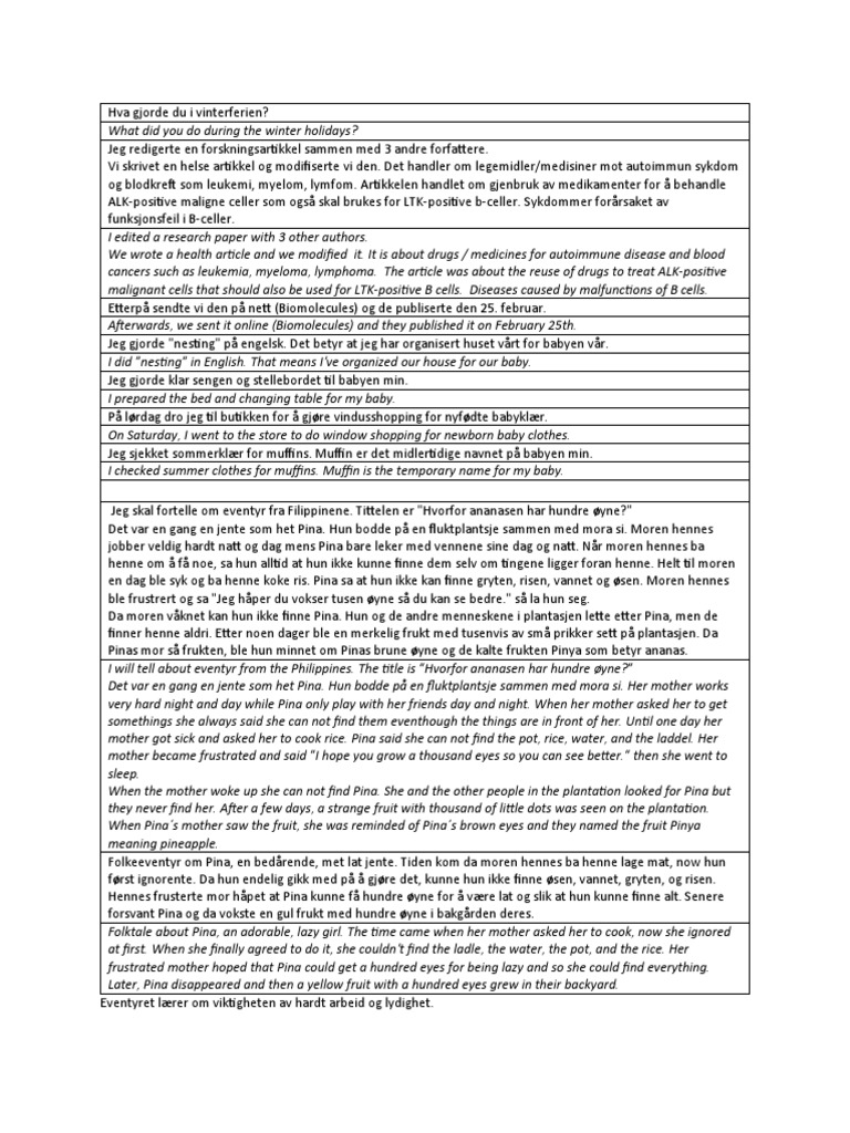 Hva Gjorde Du I Vinterferien | PDF