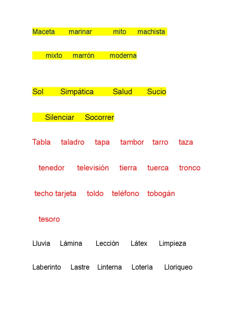Palabras M, S, T, L, P PDF | PDF