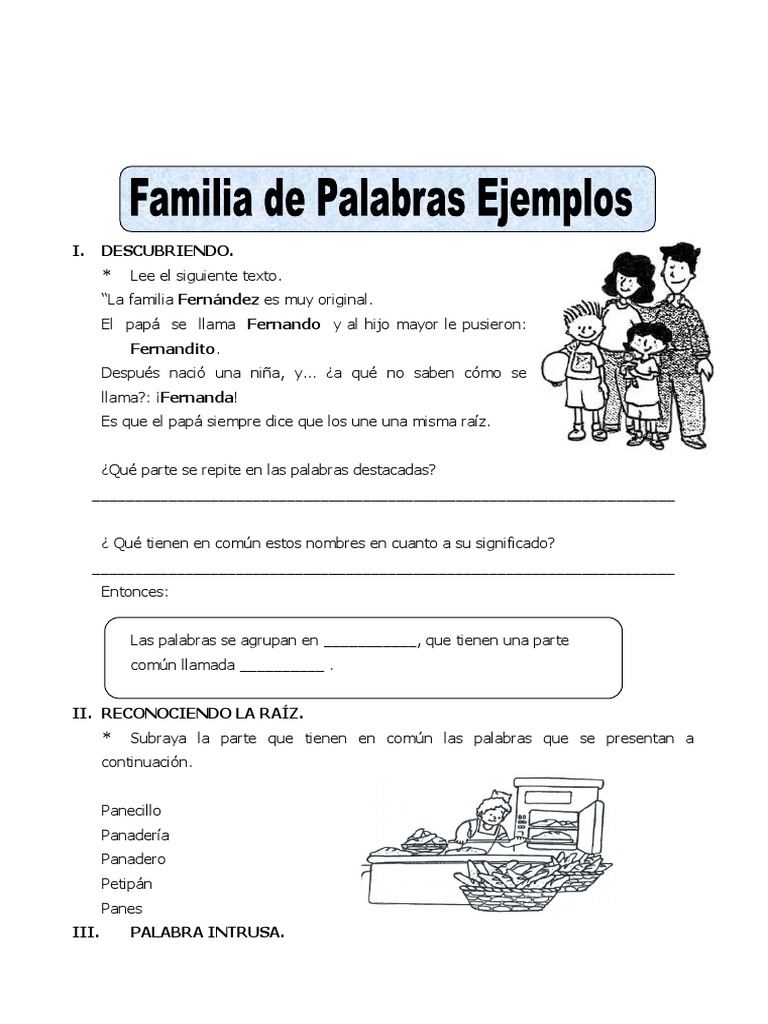 Familias de Palabras: Ejemplos y Actividades | PDF