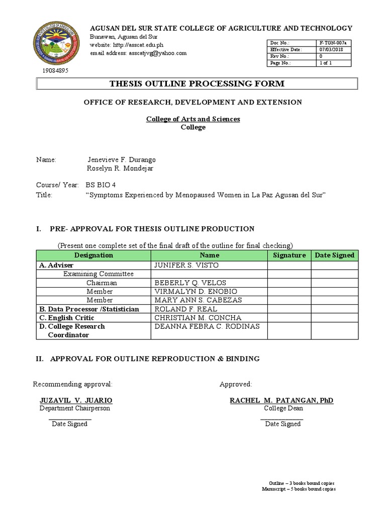 F-TGN-007 a-Thesis-Outline-Processing-Form | PDF