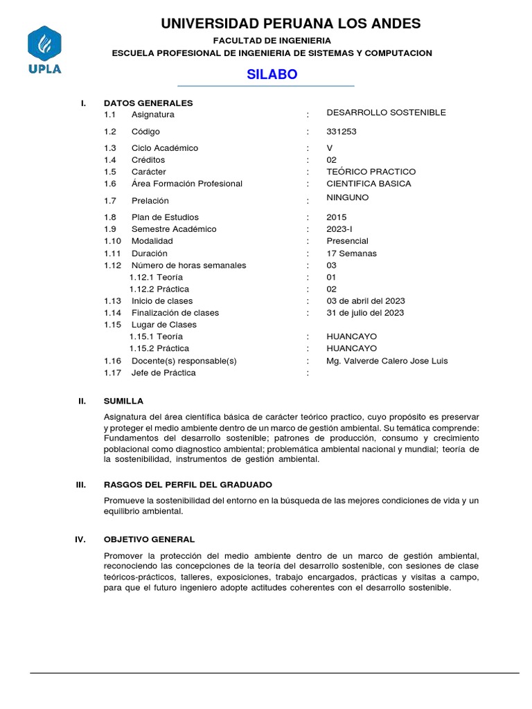 V - 331253 - Desarrolo Sostenible - Silabo PDF | PDF | Sustentabilidad ...