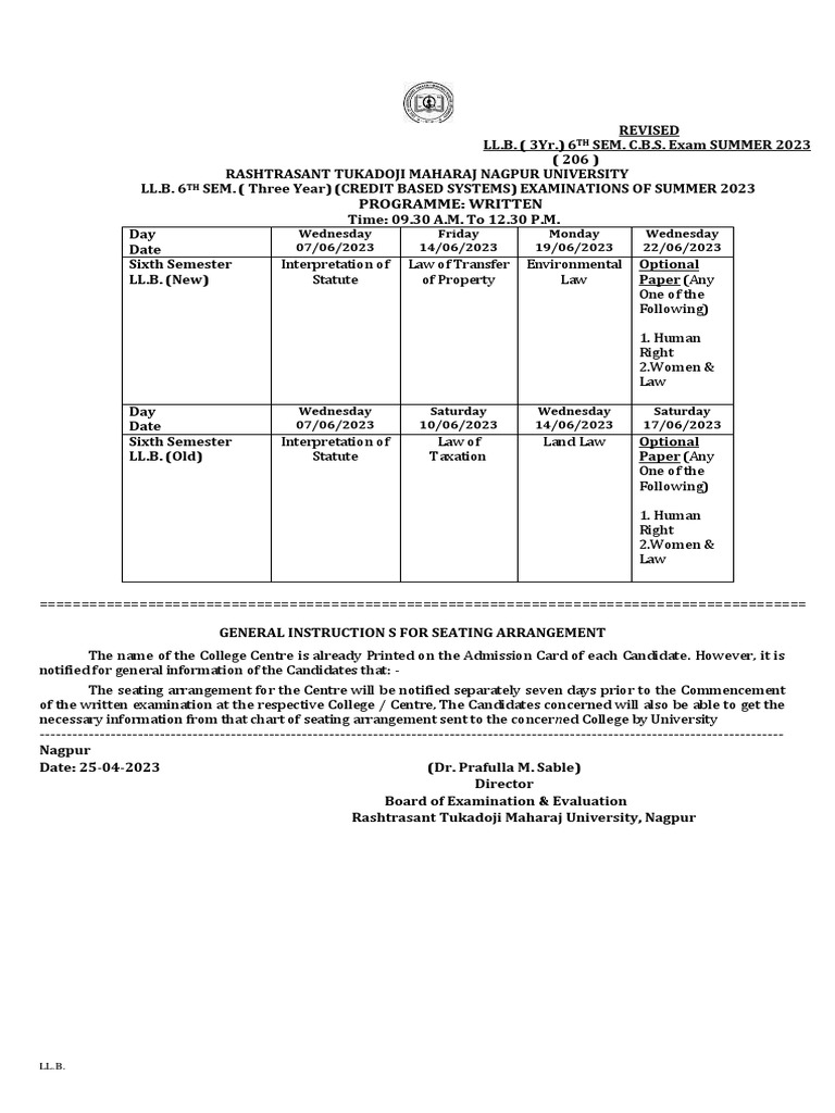 LLB 6th Sem REVISED PDF | PDF | Qualifications | Vocational Education