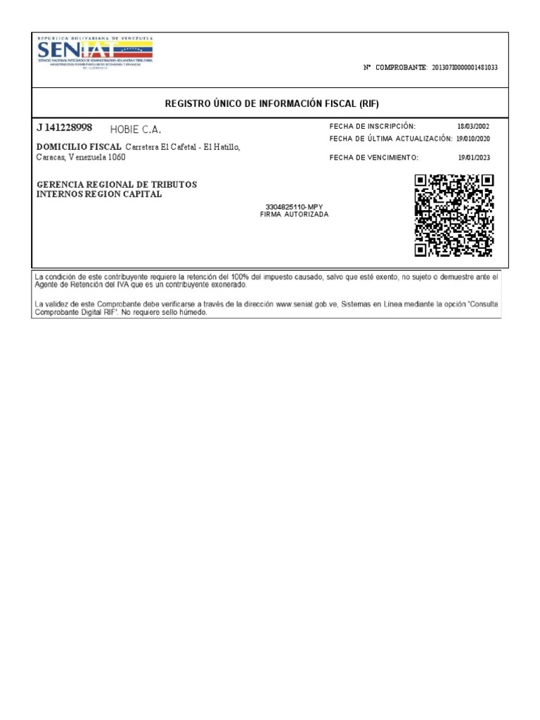 Registro Único de Información Fiscal (RIF) | PDF