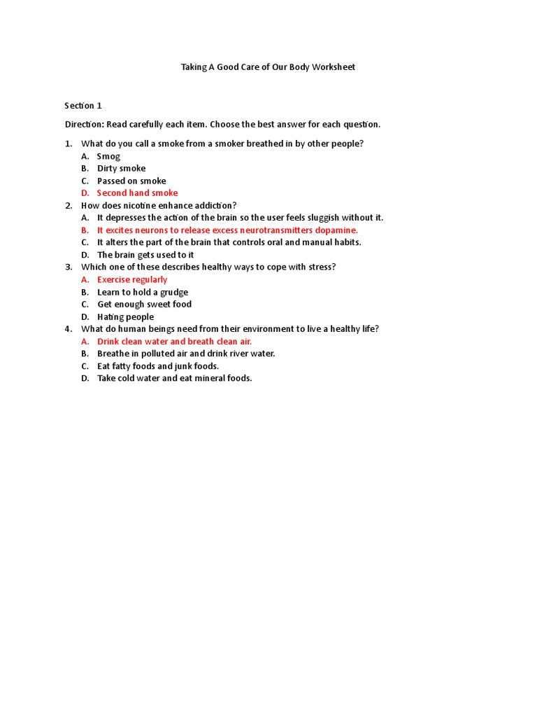 Taking A Good Care of Our Body Worksheet | PDF