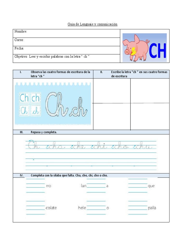 Guía para aprender las formas de escritura de la letra "ch | PDF