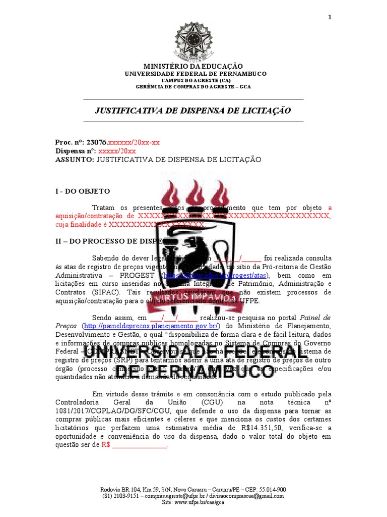 Justificativa de Dispensa de Licitação | PDF