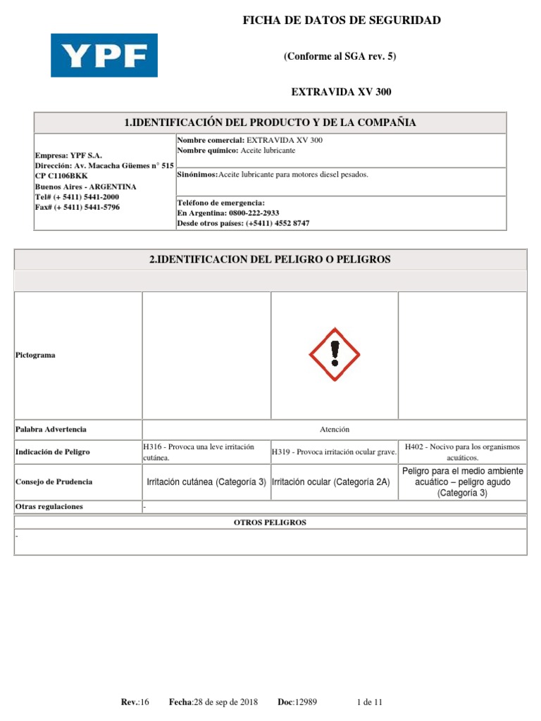Ficha de Seguridad Aceite Extravida XV 300 | PDF | Agua | Solubilidad