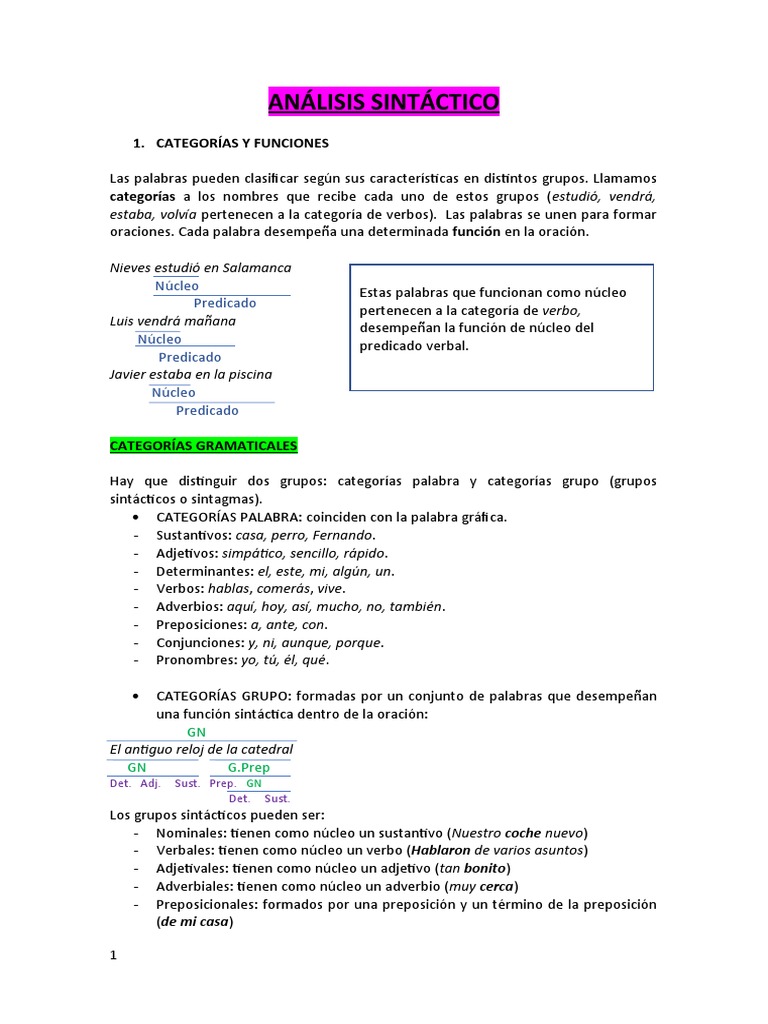 Análisis Sintáctico | PDF | Predicado (Gramática) | Verbo