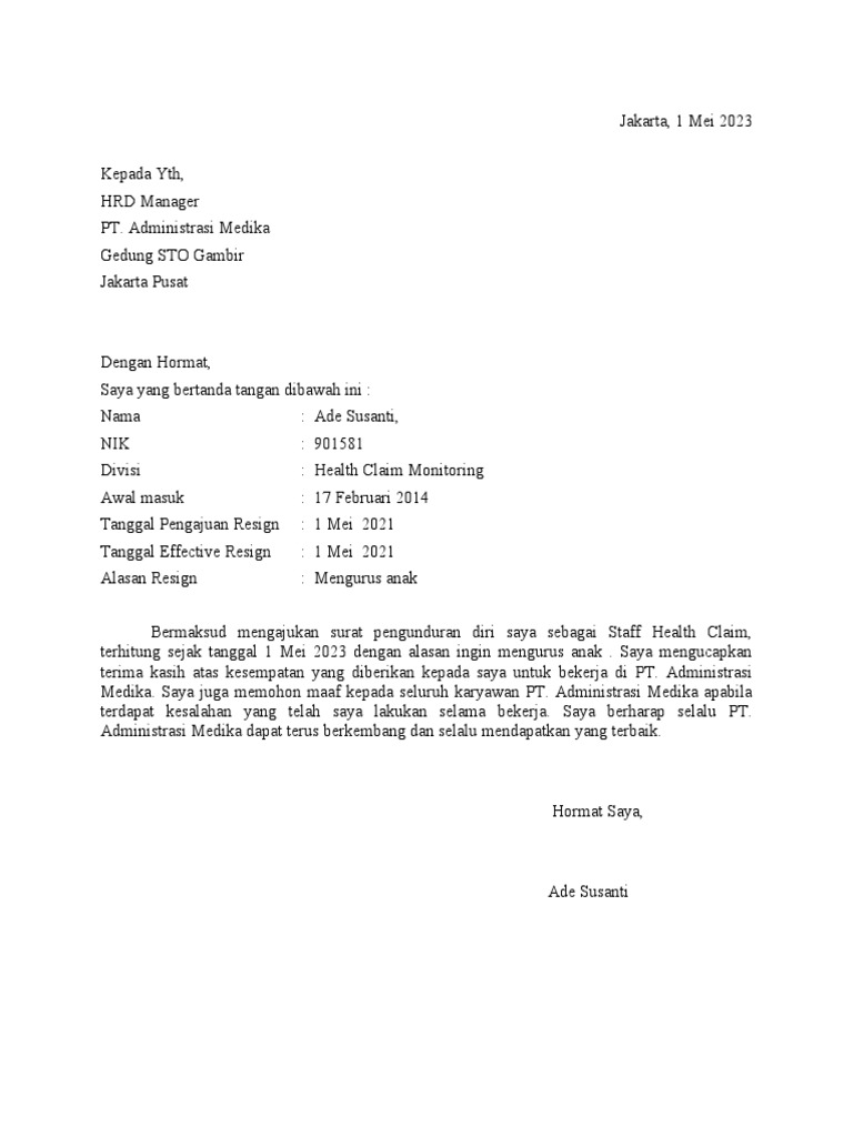 Surat resign.docx | PDF