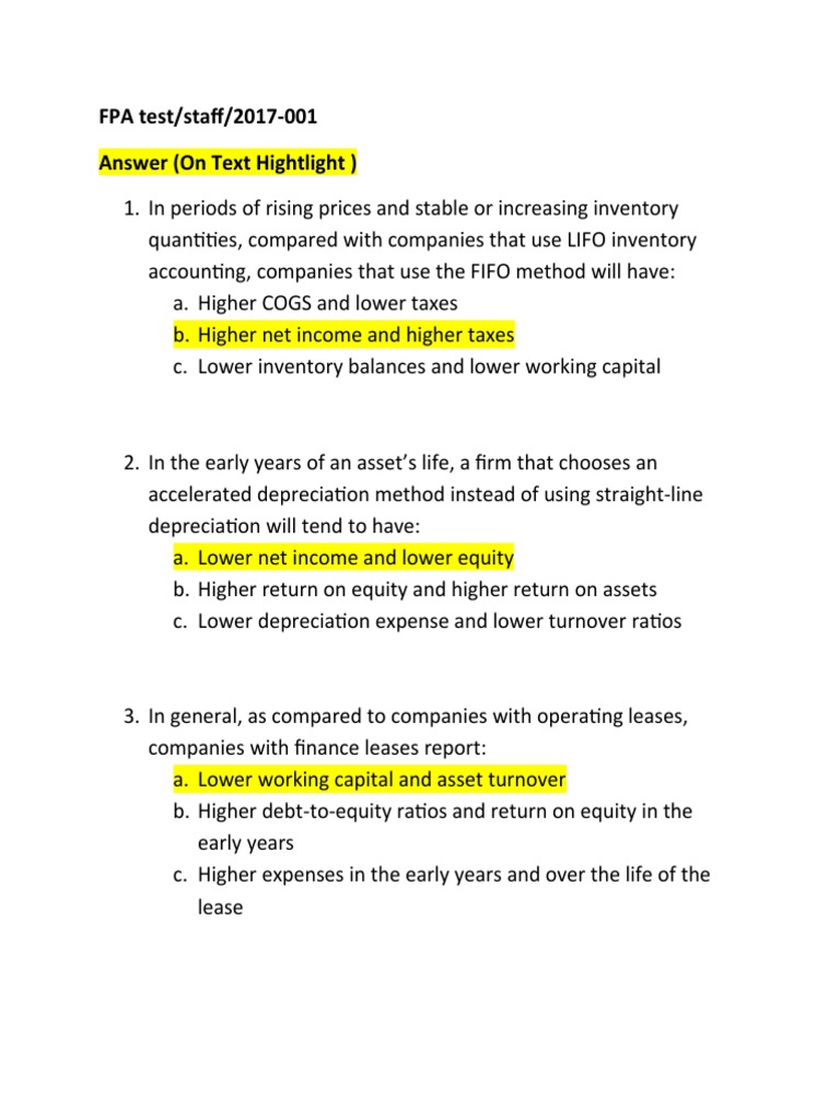 FPA Entrance Test 60 Menit (Answer) | PDF | Depreciation | Inventory