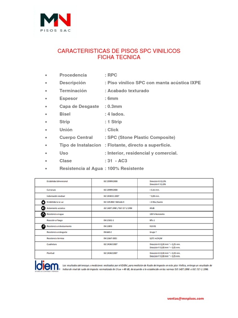 Ficha Tecnica - Piso Vinilico SPC | PDF