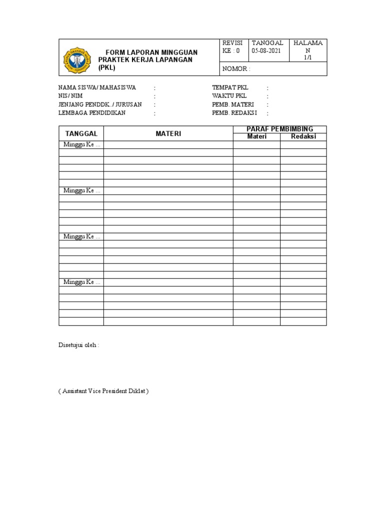 Form Laporan Mingguan | PDF
