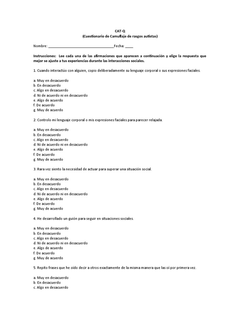 Cuestionario de Camuflaje Autista | PDF