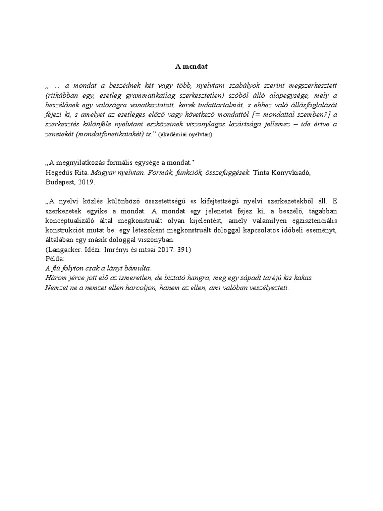 A Mondatok Osztályozása | PDF