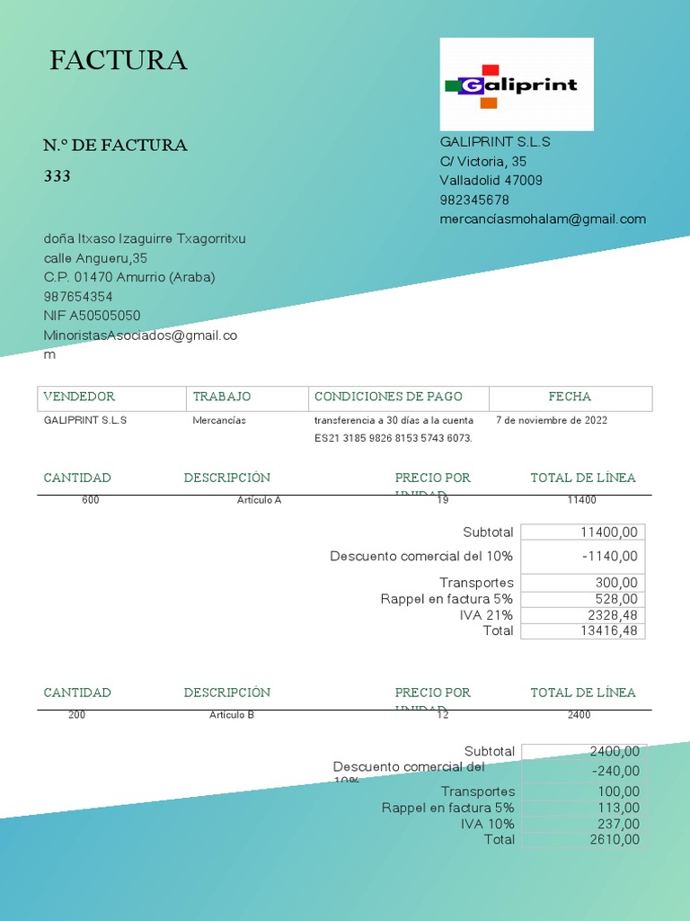 FACTURA 4 | PDF | Factura | Documentos empresariales