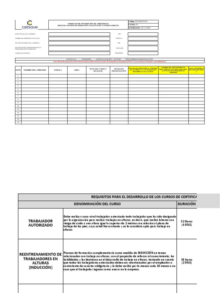 FO-GFCE-013-03 Formato de Inscripción de Aprendices | PDF