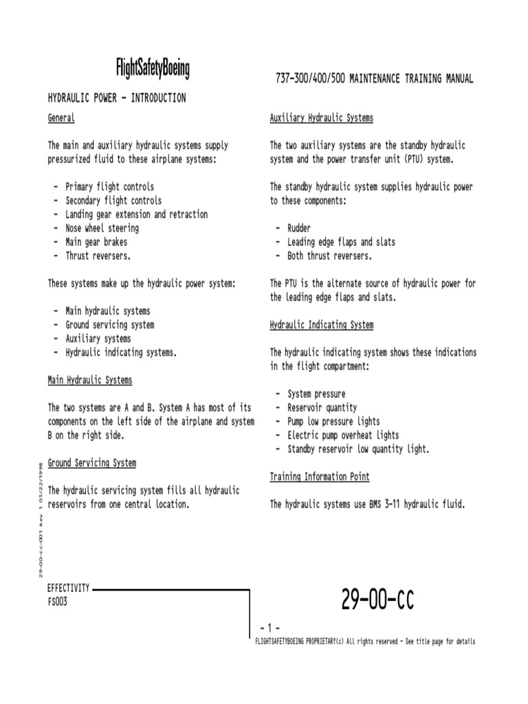 Ata 29 - Sistema Hidraulico Boeing 737-400 PDF | PDF