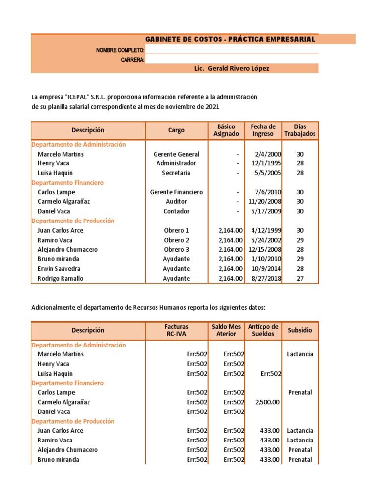 Practica MO Planillas | PDF | Business | Labor